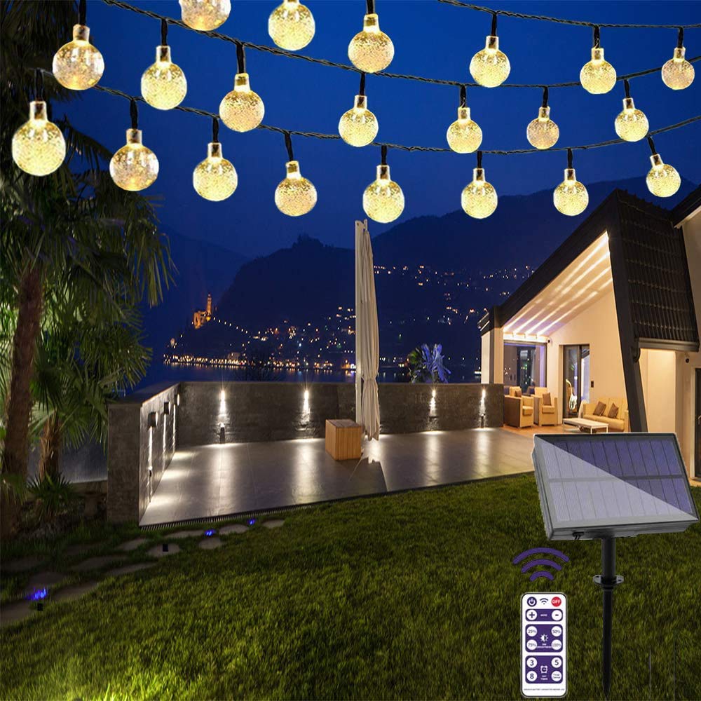 Remote Control with Big Solar Panel Cystal Ball String Light for Outdo ...